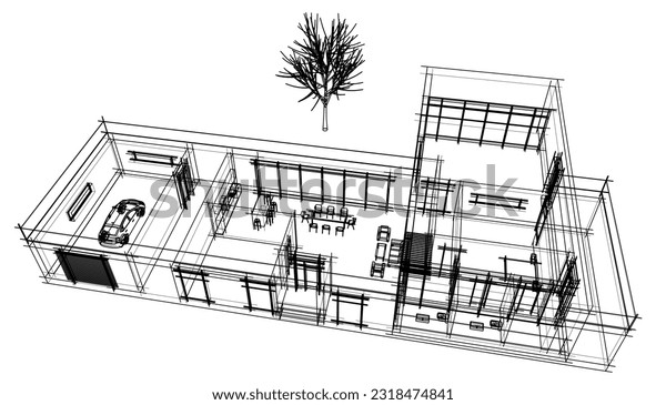 Modern House Architectural Design 3d Illustration Stock Vector (Royalty ...