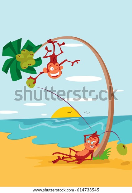Monkey Hitting Another Monkey By Beach Stock Vector (Royalty Free ...