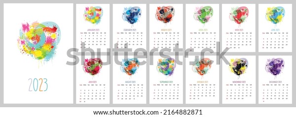 Monthly Printable Calendar 2023 Watercolor Design Stock Vector (Royalty ...
