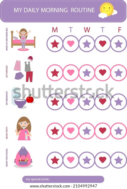 Morning Routine Girl Kids Daily Routine Stock Vector (Royalty Free ...