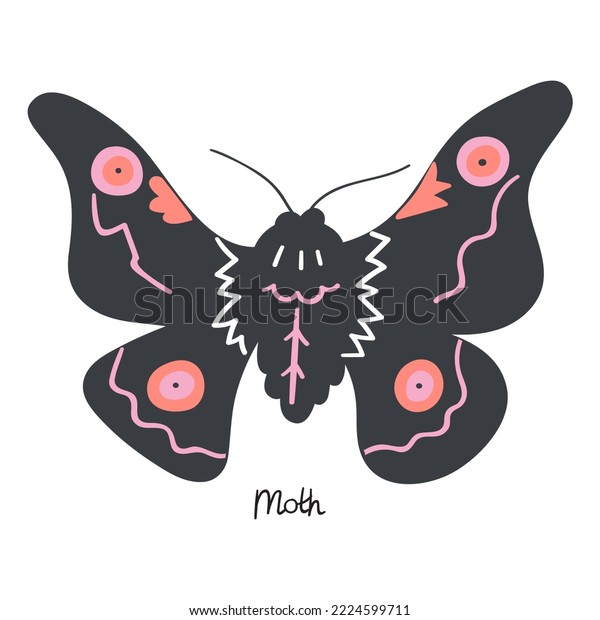 Moth Flat Vector Hand Drawn Illustration Stock Vector (Royalty Free ...