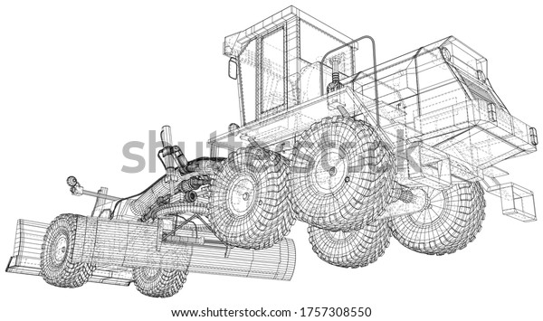 Motor Grader Vector Wireframe Isolated Excavator Stock Vector (Royalty ...
