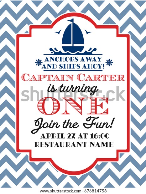 Nautical Sailor Theme Printable First Birthday Stock Vector (Royalty ...