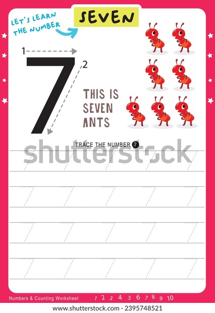 Numbers 7vector Worksheet Tracing Numbers 110vector Stock Vector ...