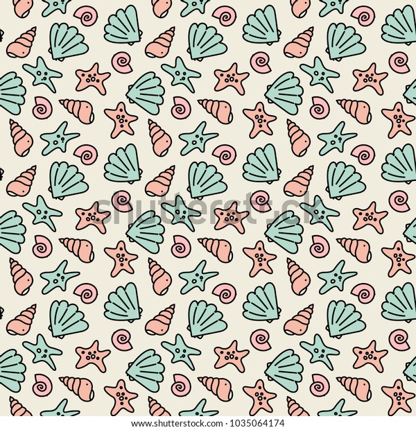 Ocean Pattern Hand Drawn Shells Starfish Stock Vector (Royalty Free ...