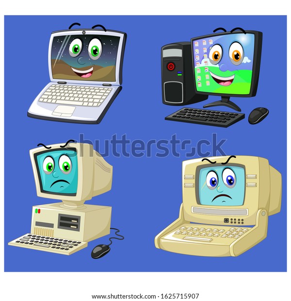 Old Modern Future Computer Cartoon Set Stock Vector (Royalty Free ...