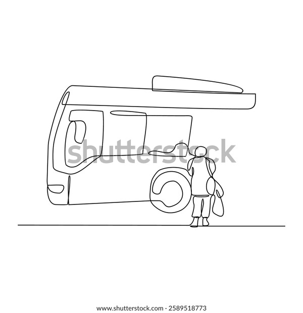 One Continuous Line Drawing Bus Station Stock Vector (Royalty Free ...