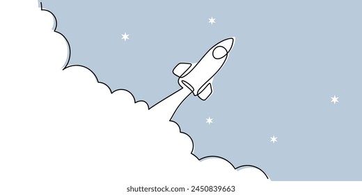One Continuous Line Drawing Rocket Space Stock Vector Royalty Free 2450839663 Shutterstock