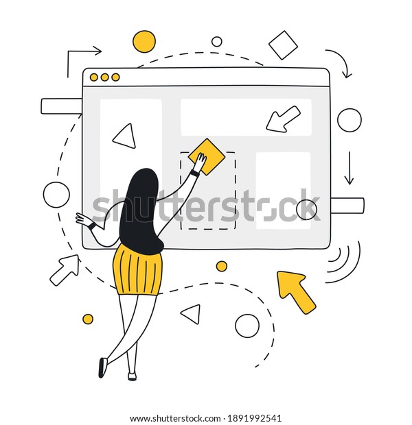 Outline Cartoon Woman Interacting Browser Window Stock Vector (Royalty ... Outline Cartoon Woman Interacting Browser Window Stock Vector (Royalty ...