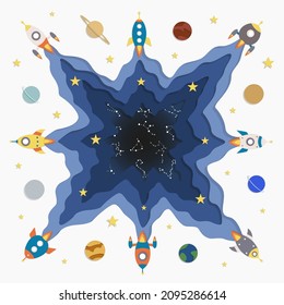 Paper Cut Illustration Outer Space Rockets Stock Vector (Royalty Free ...