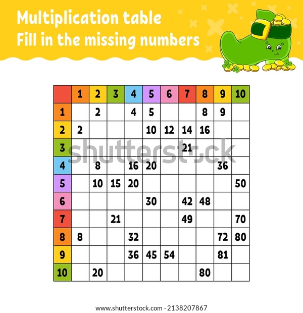 Paste Missing Numbers Learning Multiplication Table Stock Vector ...