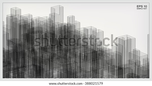 Perspective 3d Render Building Wireframe Vector Stock Vector (Royalty ...
