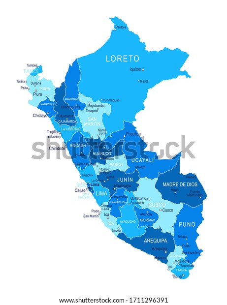 Peru Map Cities Regions Vector Illustration Stock Vector (Royalty Free ...