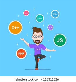 Picture Smart Programmer Man Programming Languages Stock Vector ...