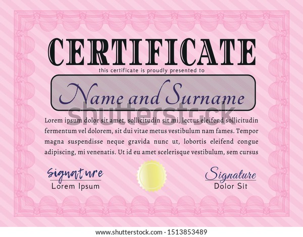 Pink Diploma Template Certificate Template Customizable Stock Vector ...