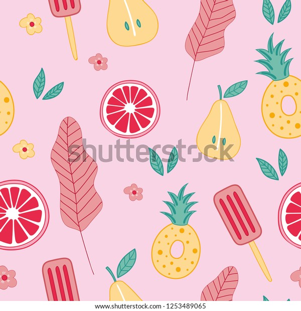 Pink Fruit Pattern Stock Vector (Royalty Free) 1253489065 | Shutterstock