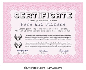 Pink Awesome Certificate Template Good Design Stock Vector (Royalty ...