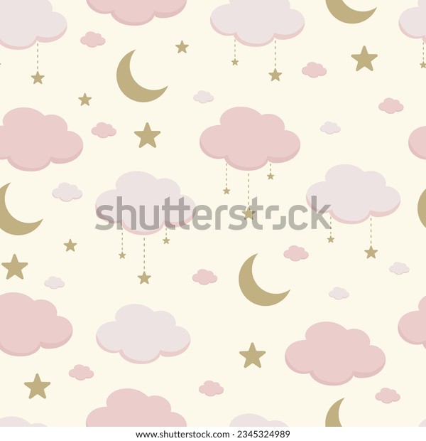 Pink Seamless Pattern Cloud Sky Moon Stock Vector (Royalty Free ...