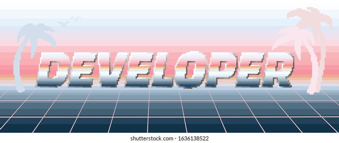 Pixel Art Developer Text On Retro: เวกเตอร์สต็อก (ปลอดค่าลิขสิทธิ์ ...