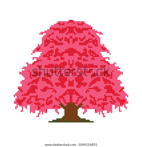 Pixel Art Pink Tree Isolated Sakura Stock Vector (Royalty Free ...