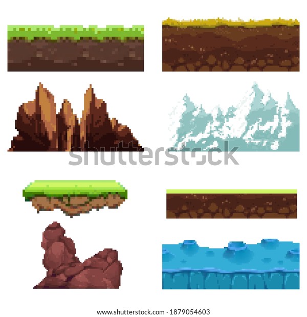 Pixel Game Set Ground Grass Sky Stock Vector (Royalty Free) 1879054603 ...