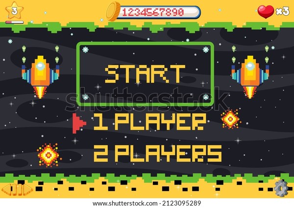 Pixel Space Game Interface Start Button Stock Vector (Royalty Free ...