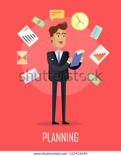 Planing Concept Vector Flat Style Man Stock Vector (Royalty Free ...