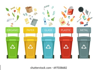 다양한 유형의 쓰레기를 위한 플라스틱 용기만화 스톡 일러스트 782904745 | Shutterstock