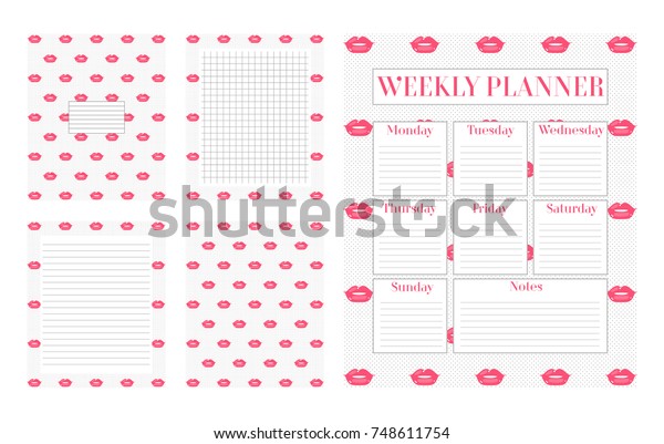 Printable Pages Notebook Pages Weekly Planner Stock Vector (Royalty ...