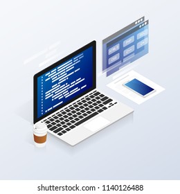 Programmer Coding Binary Computer Isometric Flat Stock Vector (Royalty Free) 1141154378 ...