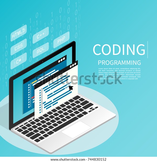 Programmer Coding Binary Computer Isometric Flat Stock Vector Royalty