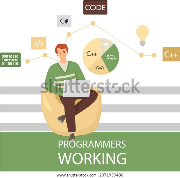 Programmer Engineering Coding Programmer Working On Stock Vector ...