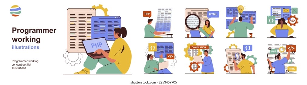 Programmer Working Concept Character Situations Collection Stock Vector (Royalty Free ...