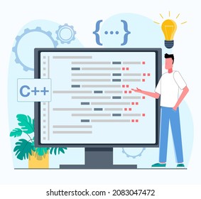 Programmer Working Programmer Works On Computer Stock Vector (Royalty Free) 2083047472 ...