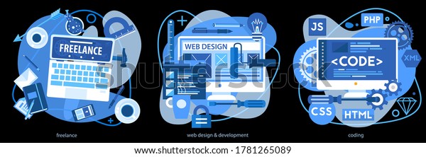 Programming Coding Scripting Website Development Freelance Stock Vector ...