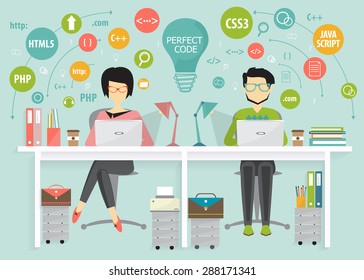 Programming Concept Process Coding Programmers Teamwork Stock Vector (Royalty Free) 288171341 ...