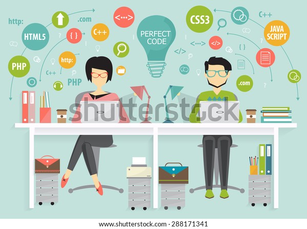 Programming Concept Process Coding Programmers Teamwork Stock Vector 7490