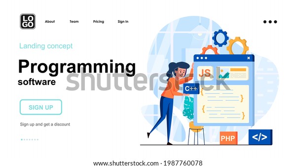 Programming Software Web Concept Woman Develops Stock Vector (Royalty ...