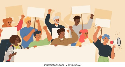 Protesting Aggressive Crowd People Vector Illustration Stock Vector ...