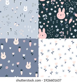 Rabbit Seamless Pattern Set Cute Character Stock Vector (Royalty Free ...