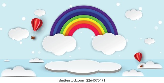 Rainbow Balloons Clouds On Blue Sky Stock Vector (Royalty Free ...