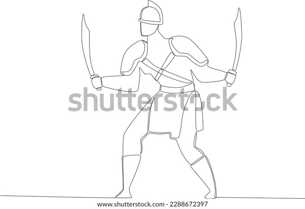Raining Two Swordwarrior Ancient Warrior One-line Stock Vector (Royalty ...