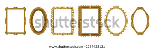 Realistic Picture Frames Empty Gold Museum Stock Vector (Royalty Free ...