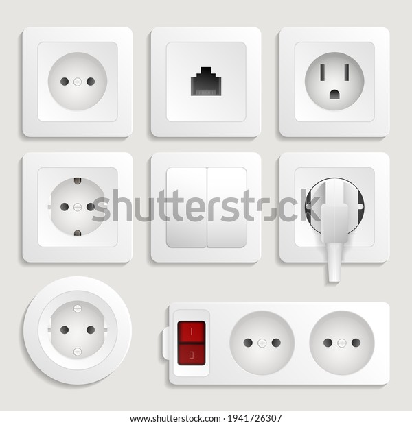 Realistic Socket Switch Panel Isolated Set Stock Vector (Royalty Free ...
