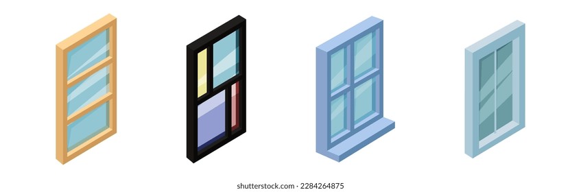 Rectangular Glass Windows Frame Isometric Vector Stock Vector (Royalty ...