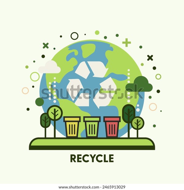 Vektor Stok Recycle Concept Green Earth Background Flat (Tanpa Royalti ...