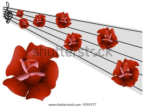 Red Roses Musical Notes On White Stock Vector (Royalty Free) 9359377 ...