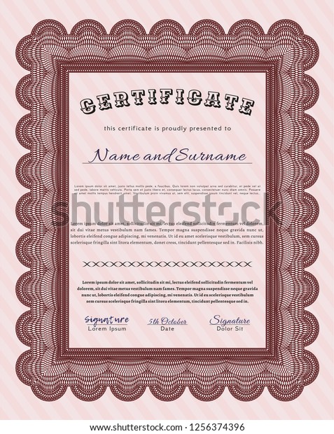 Red Sample Certificate Background Perfect Design Stock Vector (Royalty ...