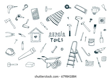 Repair Tools Doodle Vector Objects Set Stock Vector (Royalty Free ...
