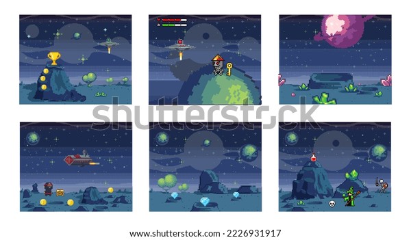 Retro Computer Games Level Pixel Art Stock Vector (Royalty Free ...